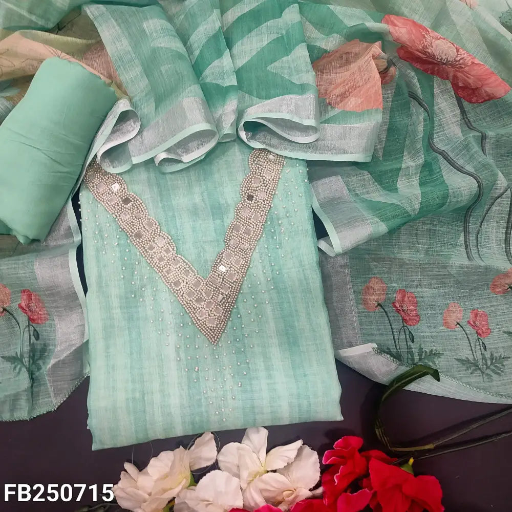 Pastel blue fancy slub silk cotton unstitched salwar material v neck ...